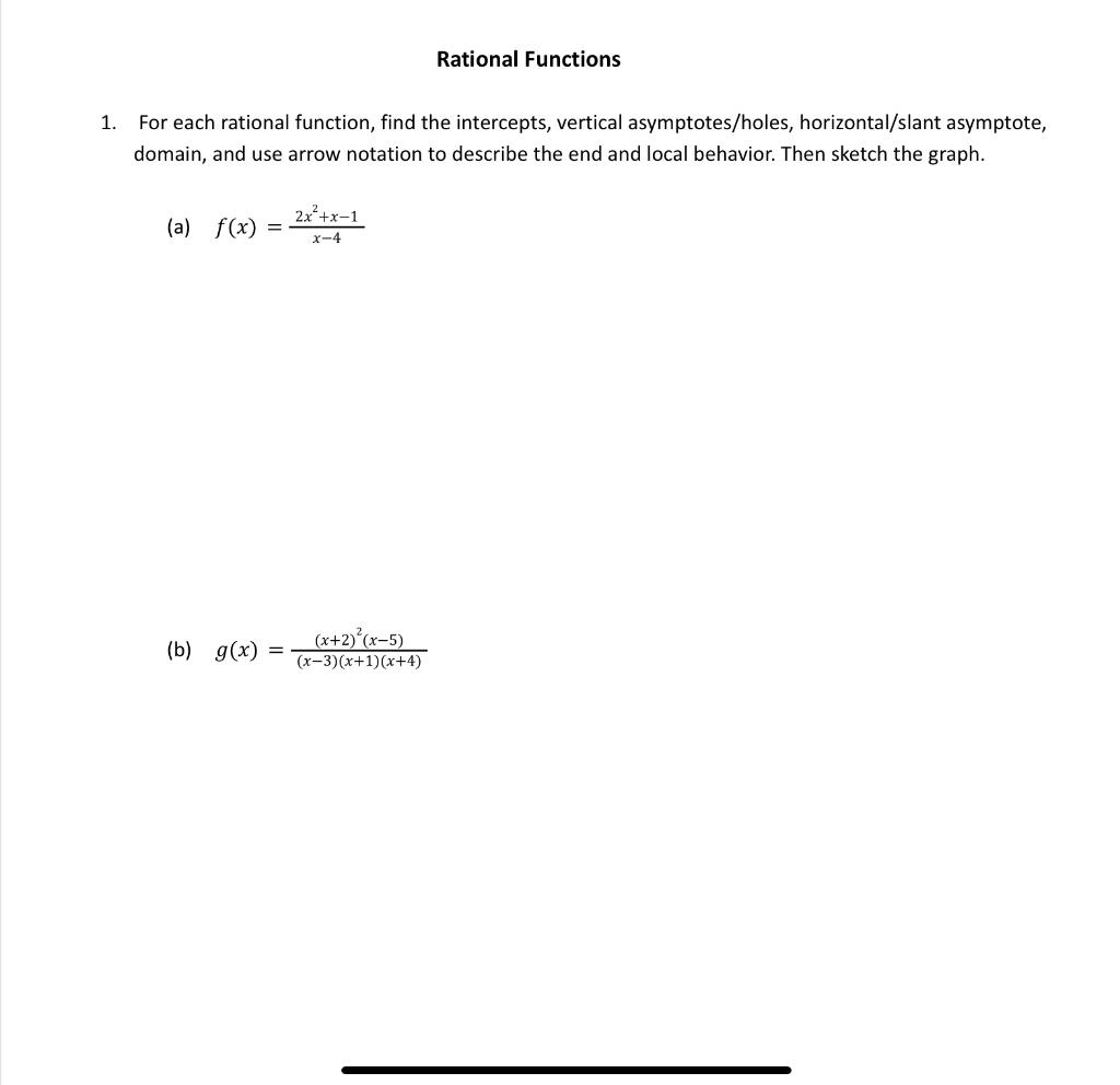 Solved For each rational function, find the intercepts, | Chegg.com