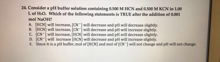 Solved Consider a pH buffer solution containing 0.500 MHCN | Chegg.com