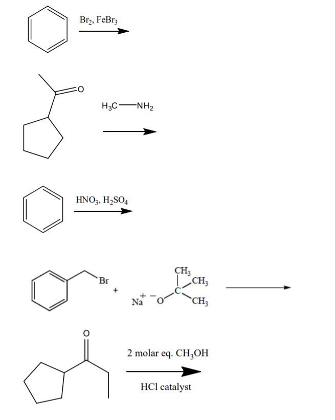 Solved Brı, FeBrz H3C-NH2 HNO3, H2SO4 Br CH3 CH3 CH3 2 molar | Chegg.com
