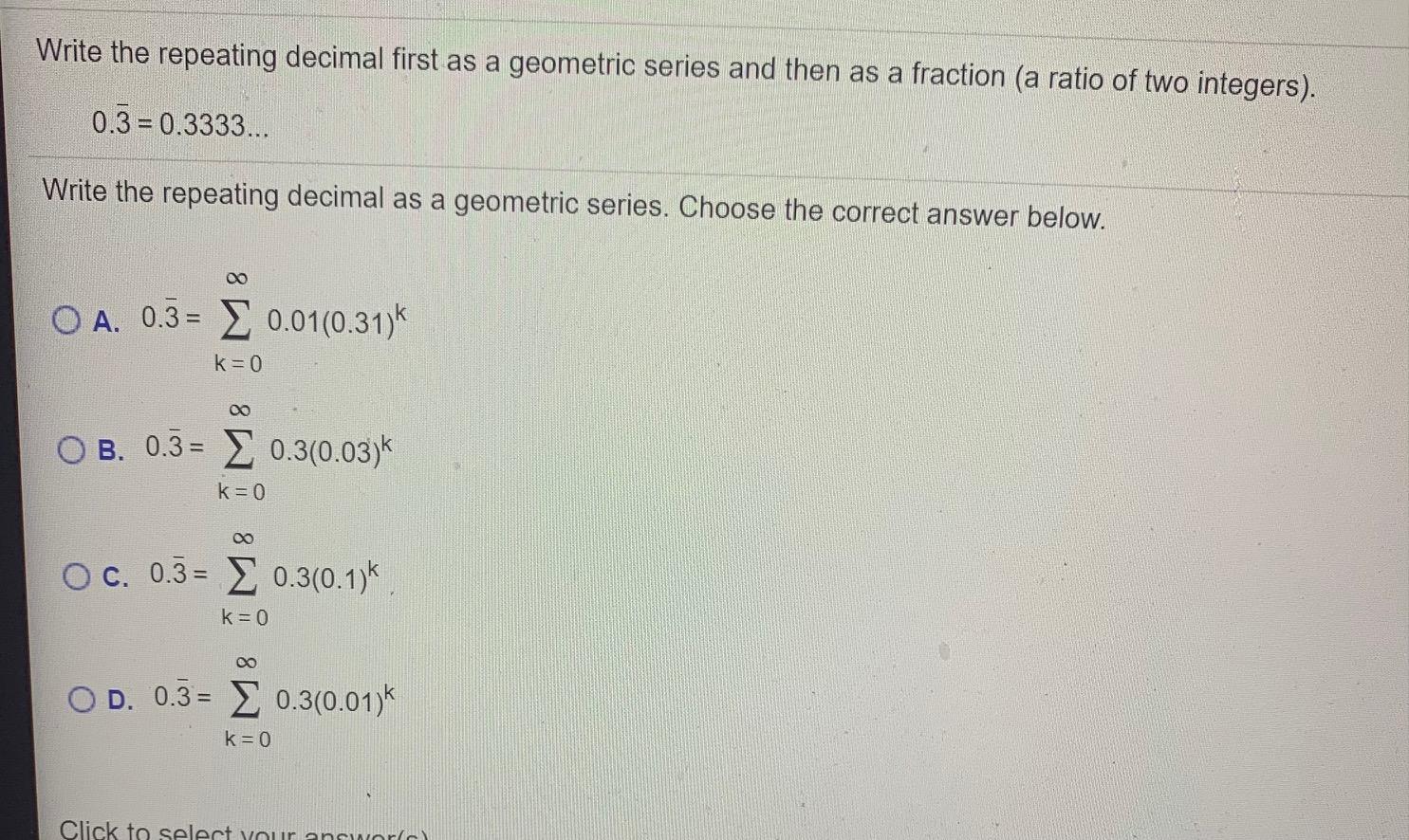 Solved Write the repeating decimal first as a geometric | Chegg.com