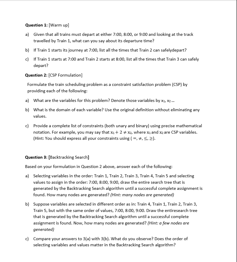 Solved Trains Scheduling Problem The tracks in the following | Chegg.com