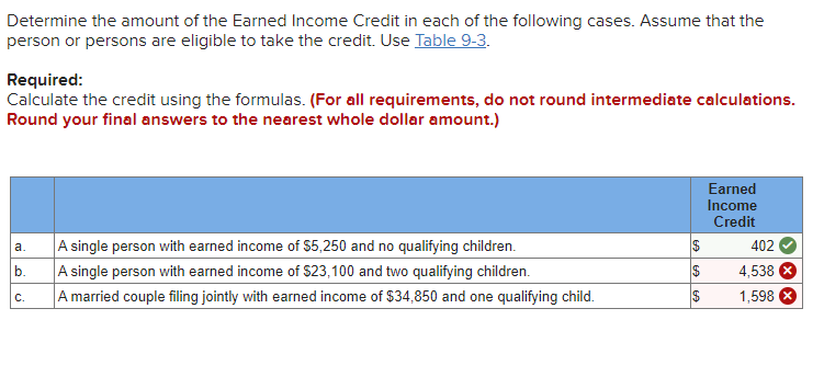 Solved Determine the amount of the Earned Income Credit in | Chegg.com