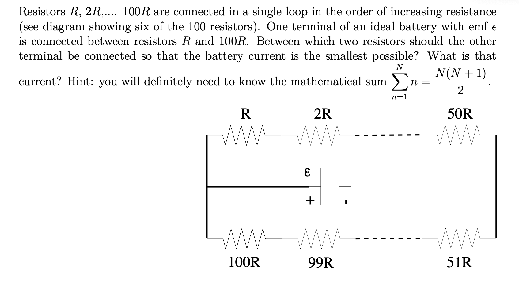 Solved Resistors R, 2R.... 100R are connected in a single | Chegg.com