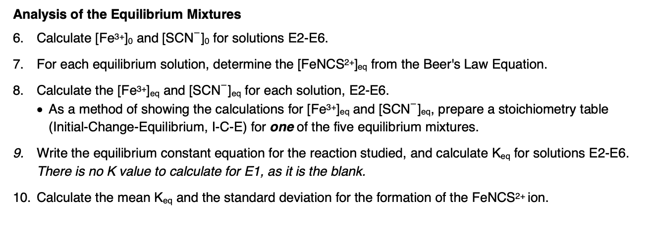Solved Analysis of the Equilibrium Mixtures 6. Calculate | Chegg.com