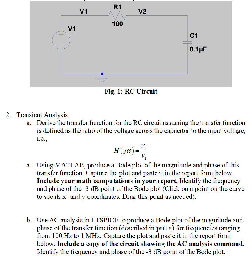 Solved R1 V1 V2 100 V1 + C1 0.1F Fig. 1: RC Circuit 2. | Chegg.com
