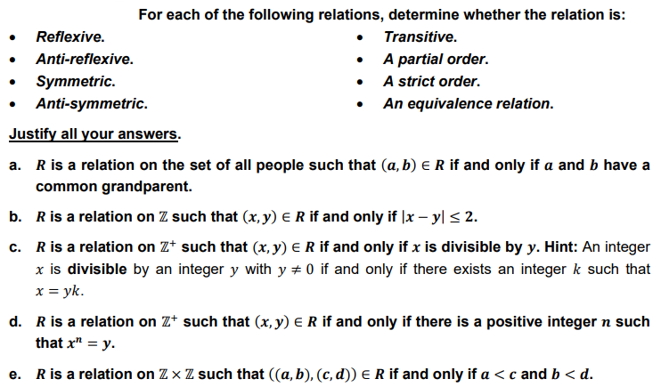 Solved . . For each of the following relations, determine | Chegg.com