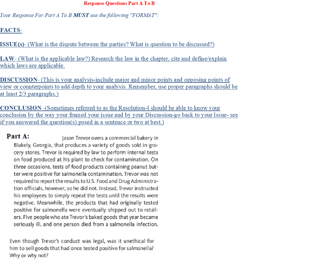 Solved Response Questions Part A To B Your Response For Part | Chegg.com