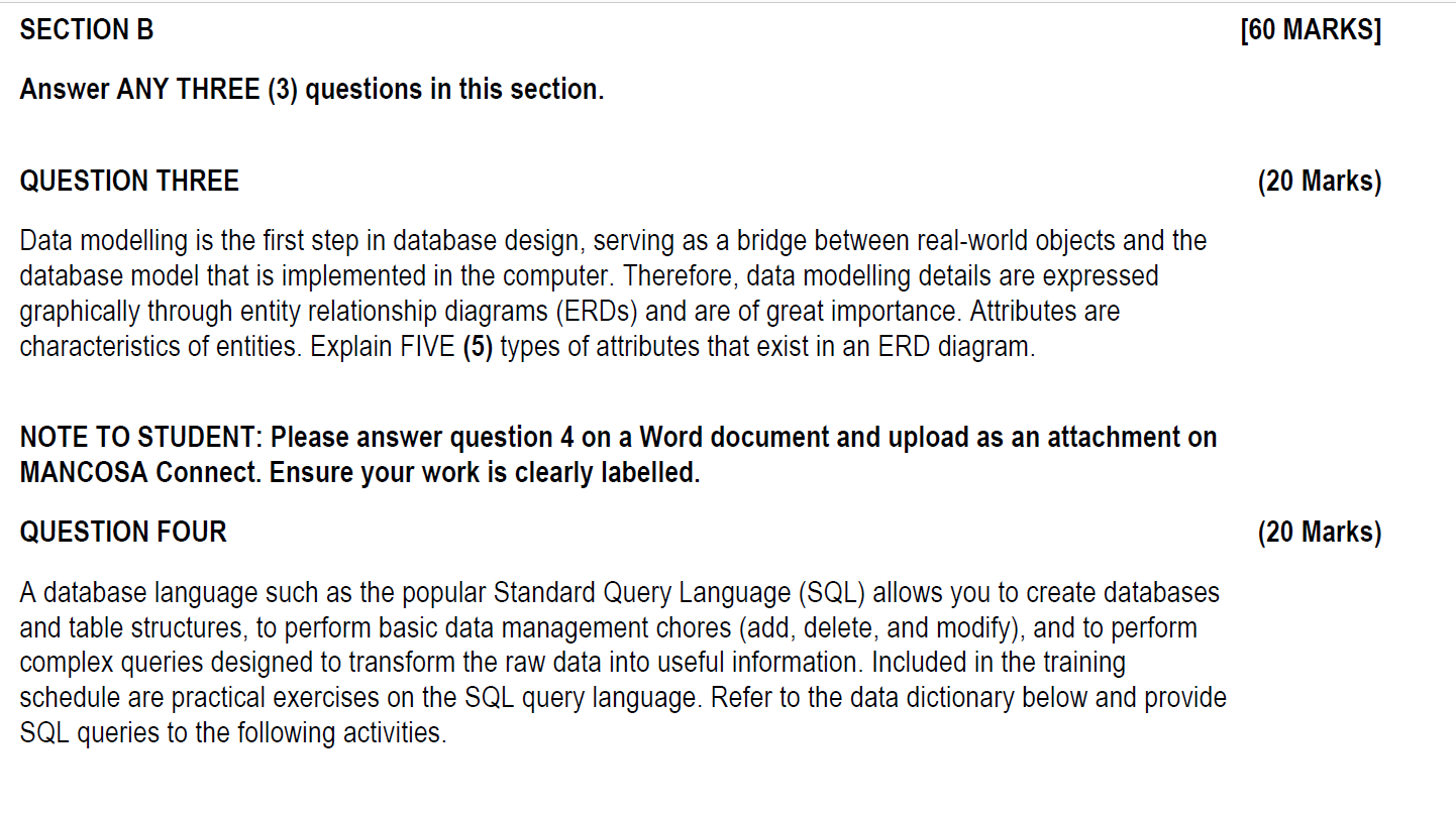 Solved Answer ANY THREE (3) questions in this section. | Chegg.com