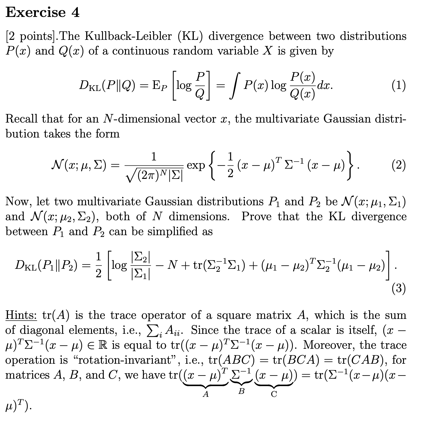 Solved [2 points].The Kullback-Leibler (KL) divergence | Chegg.com