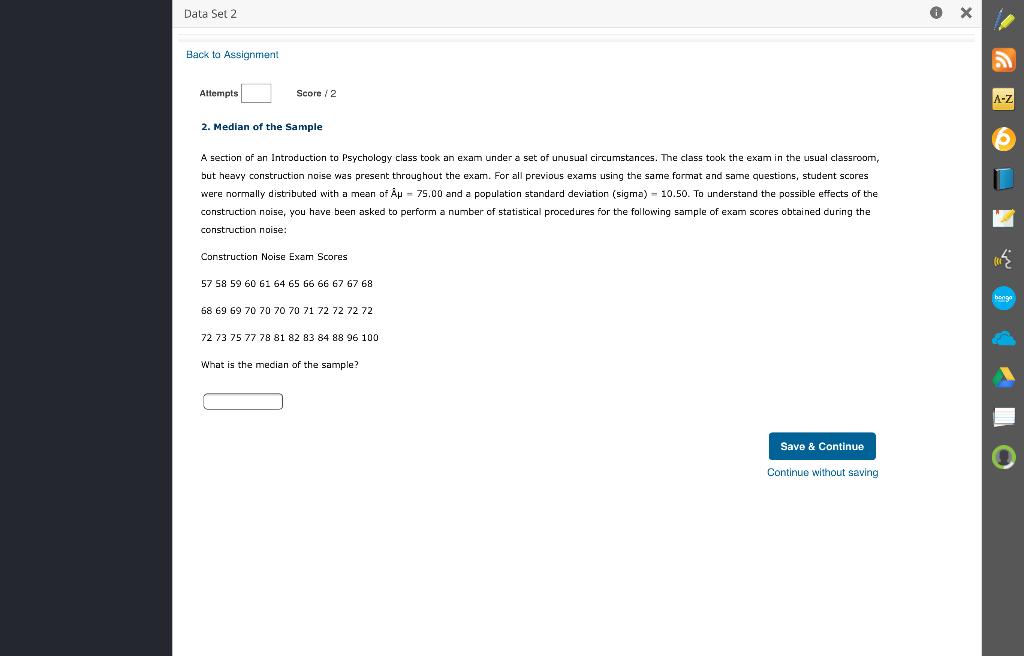 Solved Data Set 2 х Back Assignment Attempts Score / 2 A-Z | Chegg.com