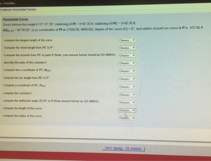 Solved Given intersection angle I = 11 degree 21' 35", | Chegg.com