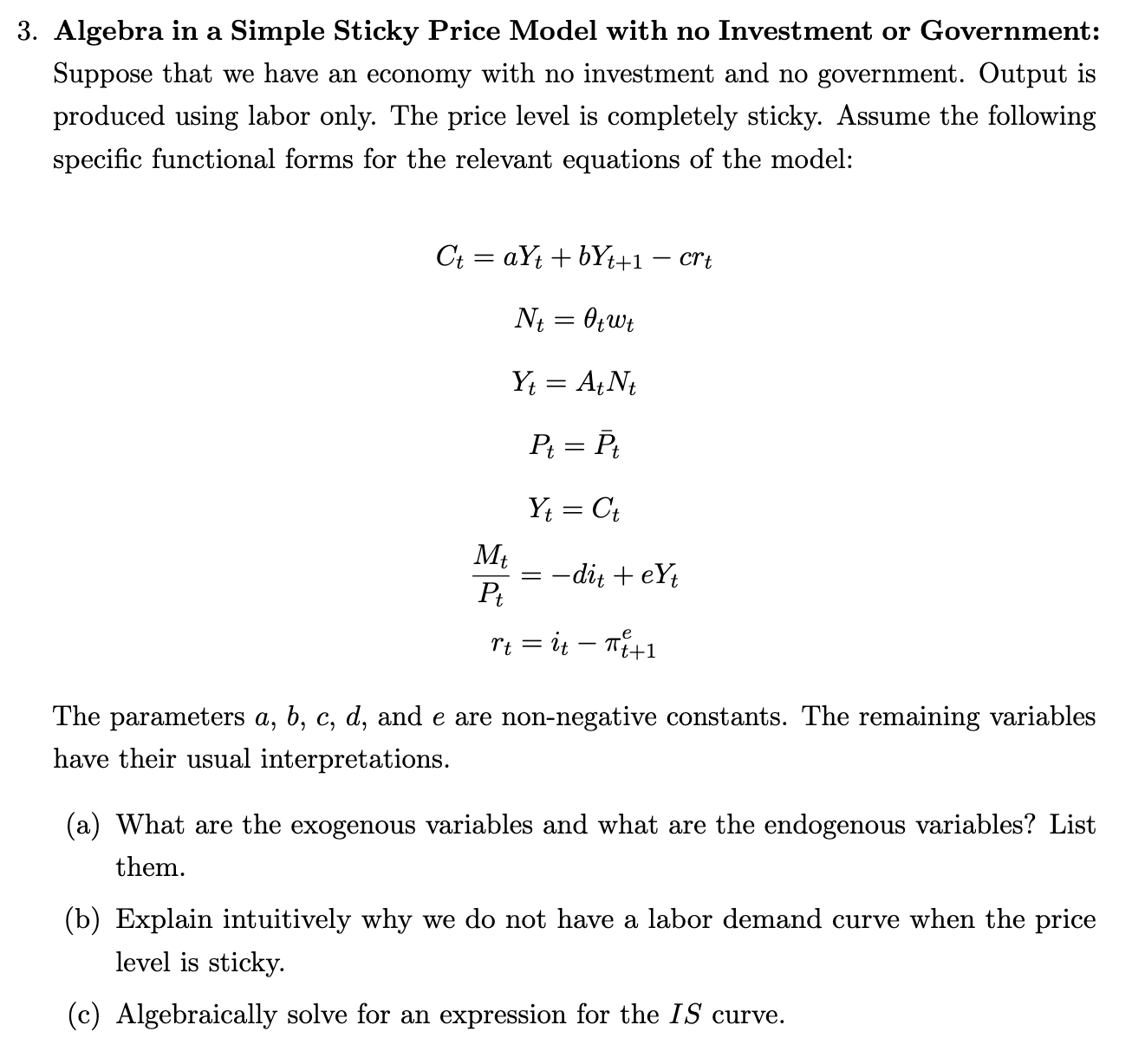 Solved 3. Algebra in a Simple Sticky Price Model with no | Chegg.com