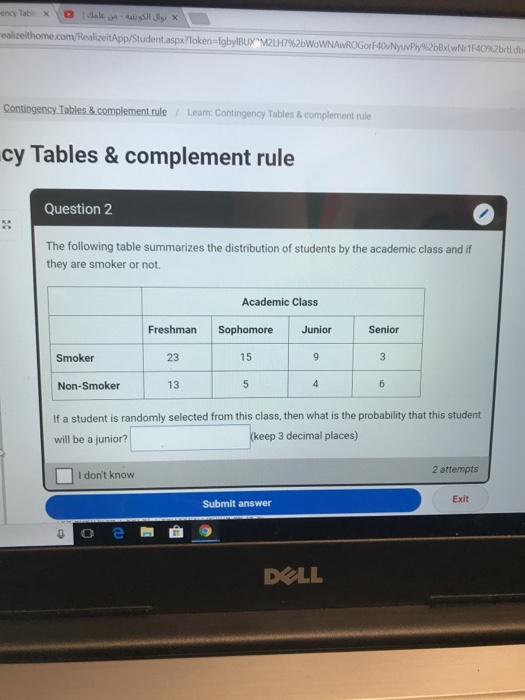 Solved Contingency Tables &.complement rule | Chegg.com