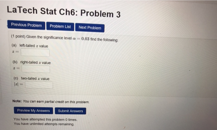 Solved Latech Stat Ch6 Problem 3 Previous Problemproblem