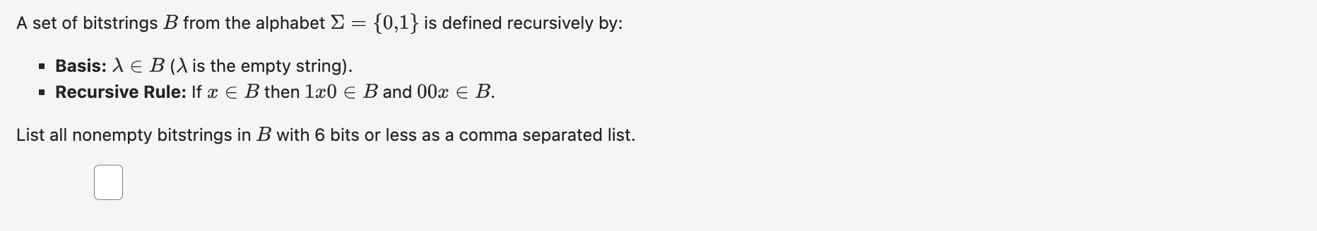 A set of bitstrings B from the alphabet Σ={0,1} is | Chegg.com