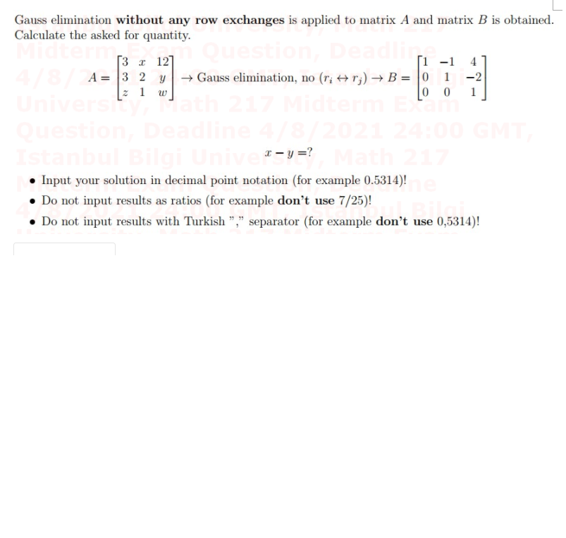 Solved -2 w 1 Gauss elimination without any row exchanges is | Chegg.com