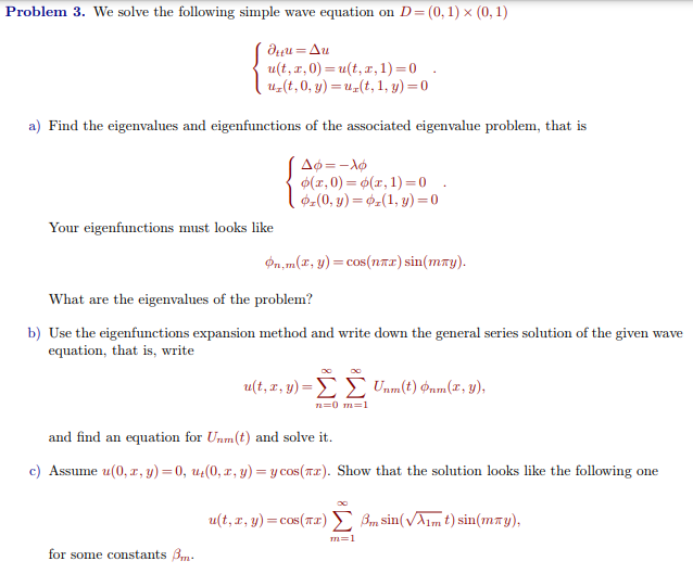 roblem 3. We solve the following simple wave equation | Chegg.com