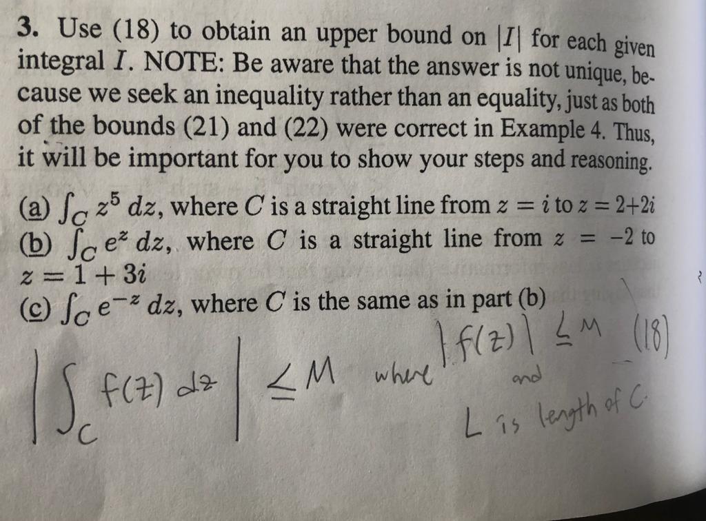 Solved 3. Use (18) to obtain an upper bound on ∣I∣ for each | Chegg.com