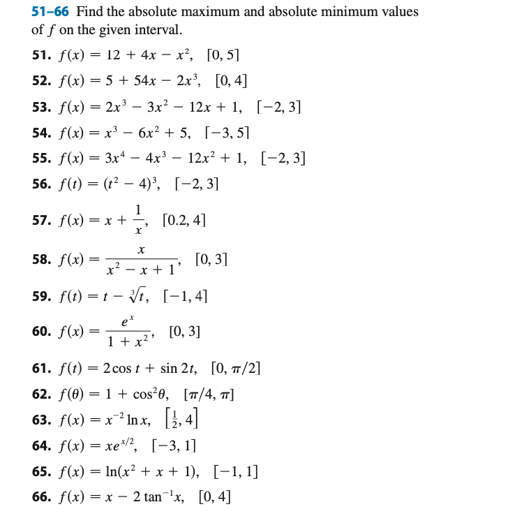 Solved 51-66 Find the absolute maximum and absolute minimum | Chegg.com