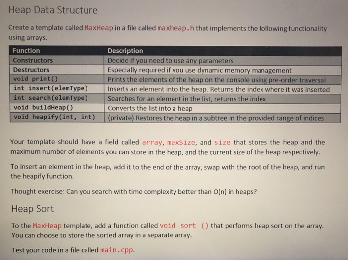Solved Heap Data Structure Create A Template Called Maxheap