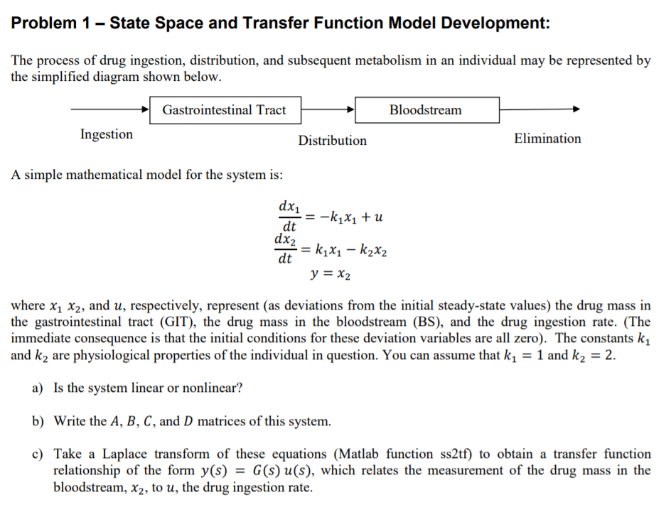Solved Problem 1 - State Space and Transfer Function Model | Chegg.com