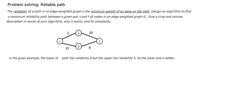 Solved Problem solving: Reliable path The reliability. of a | Chegg.com