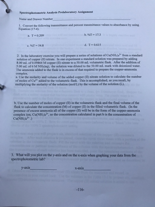 Solved Spectrophotometric Analysis Prelaboratory Assignment | Chegg.com
