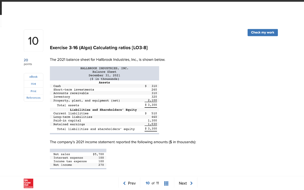 Solved Check my work 10 Exercise 3-16 (Algo) Calculating | Chegg.com