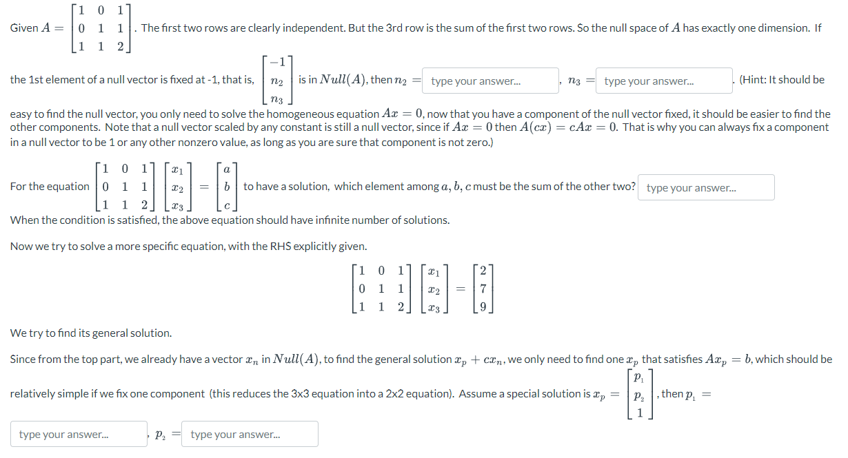 Solved Given A=⎣⎡101011112⎦⎤. The first two rows are clearly | Chegg.com
