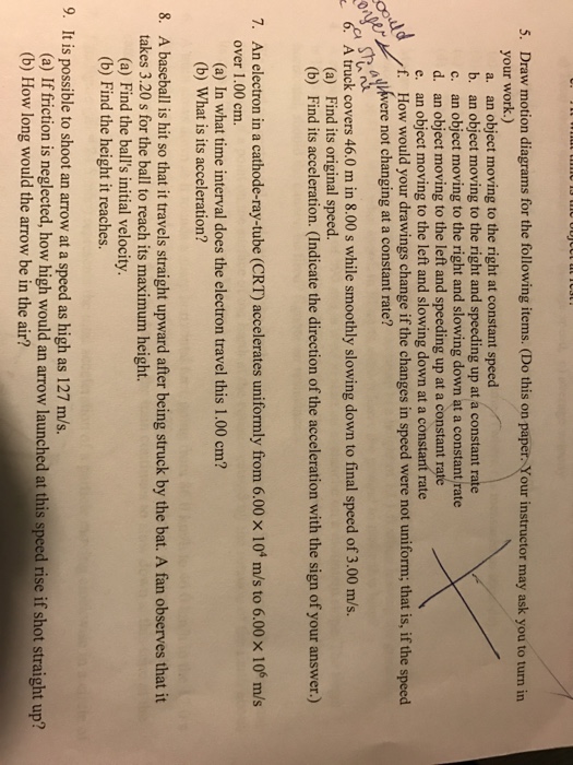 Solved 5. Draw motion diagrams for the following items. (Do | Chegg.com