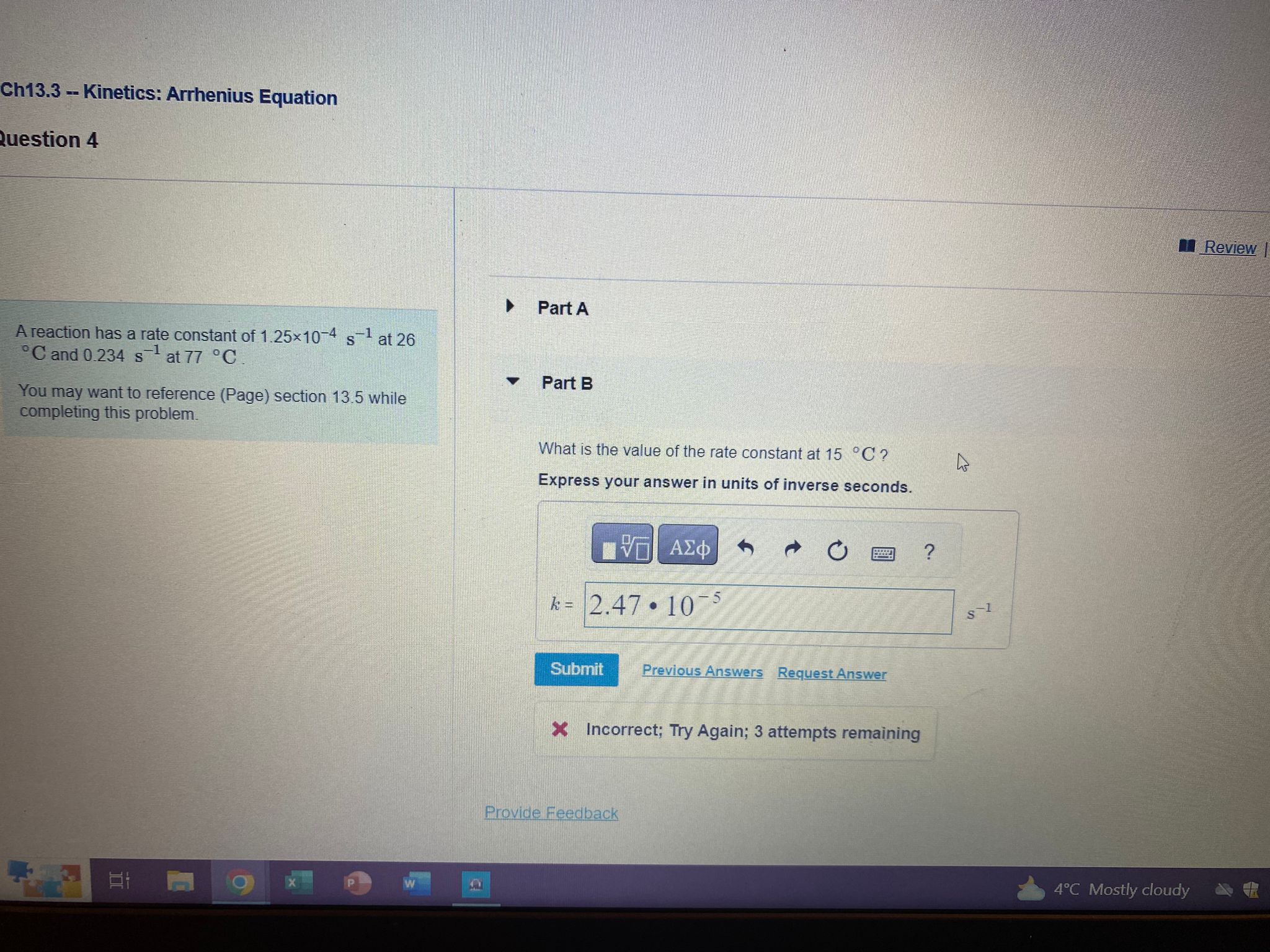 Solved Ch13.3 - ﻿Kinetics: Arrhenius Equation2uestion 4A | Chegg.com