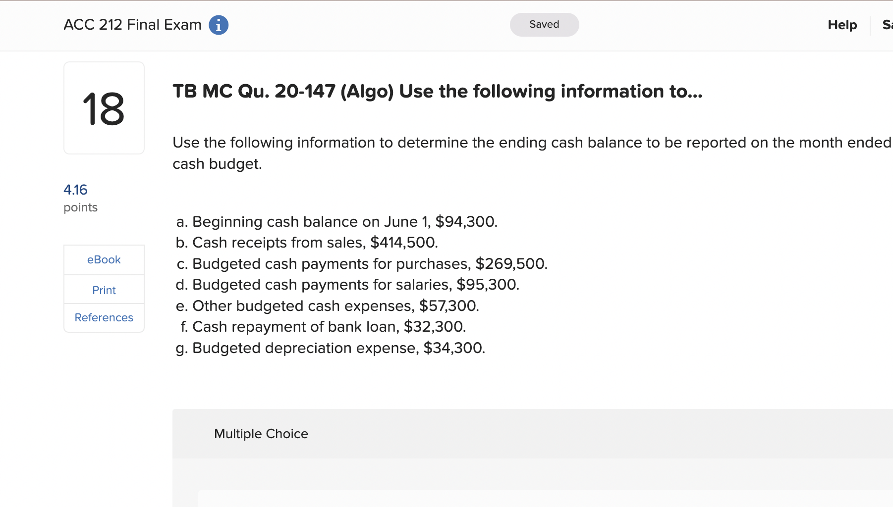 Solved TB MC Qu. 20-147 (Algo) Use the following information | Chegg.com