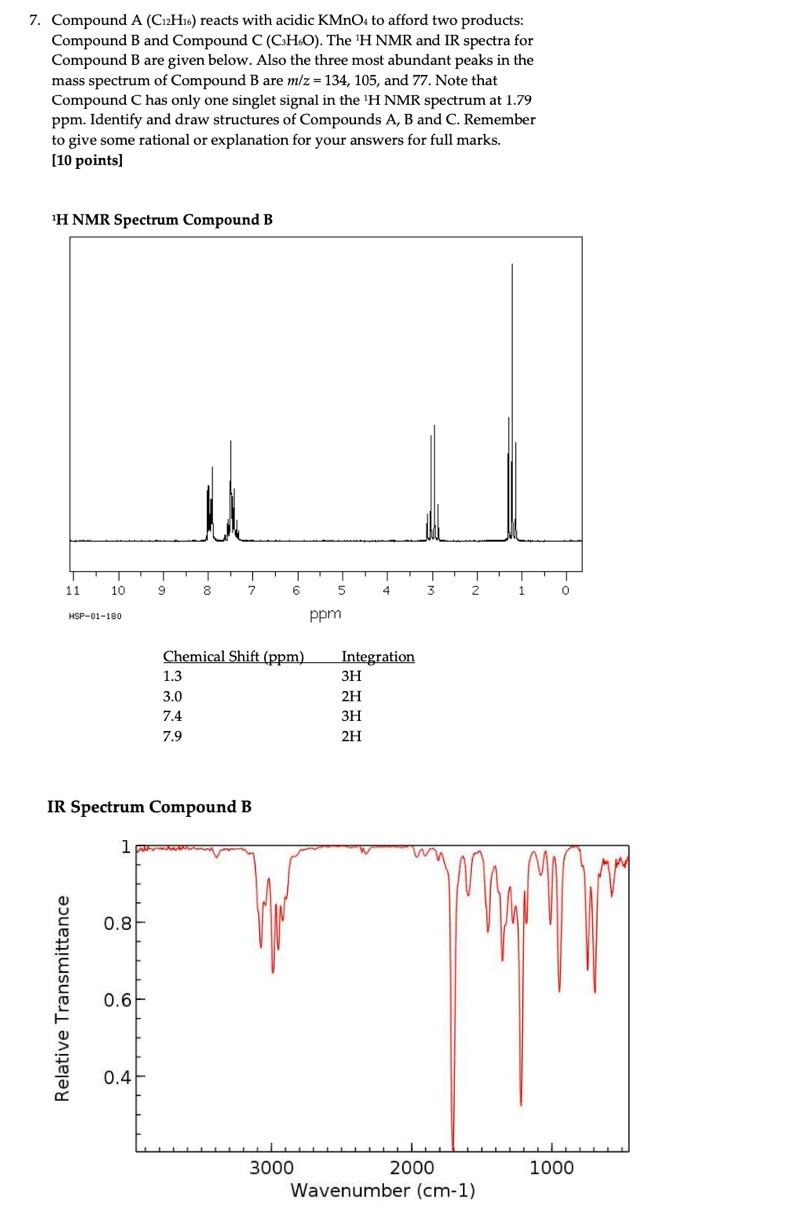 Solved 7. Compound A (C12H16) reacts with acidic KMnO to | Chegg.com