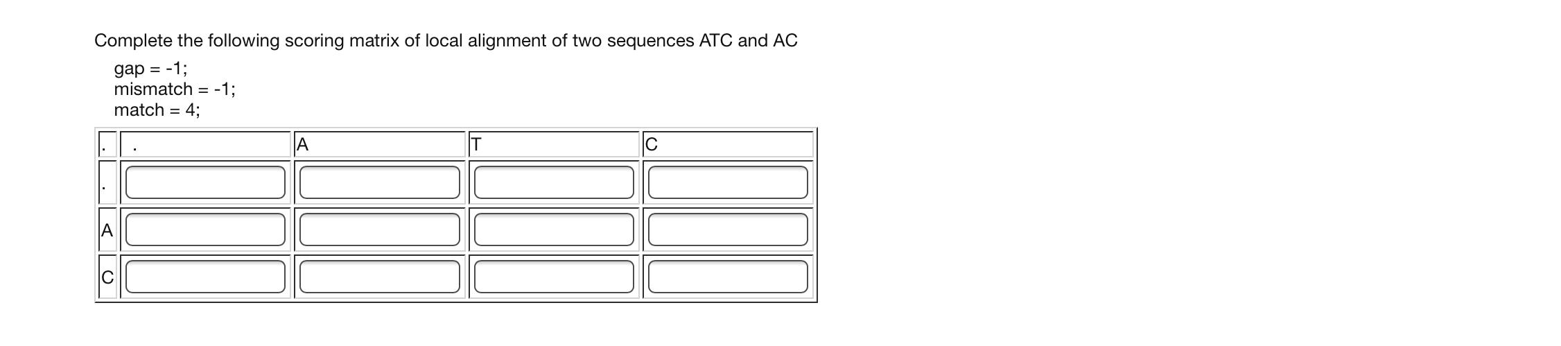 Solved Complete the following scoring matrix of local | Chegg.com