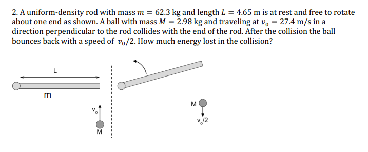 Solved 2. A uniform-density rod with mass m = 62.3 kg and | Chegg.com