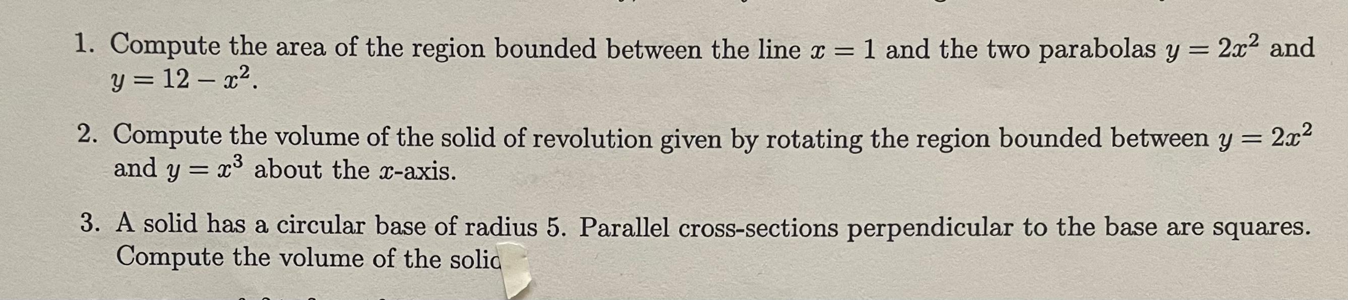 1. Compute the area of the region bounded between the | Chegg.com