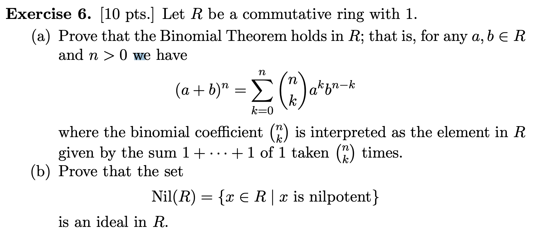Solved Exercise 6. [10 pts.] Let R be a commutative ring | Chegg.com