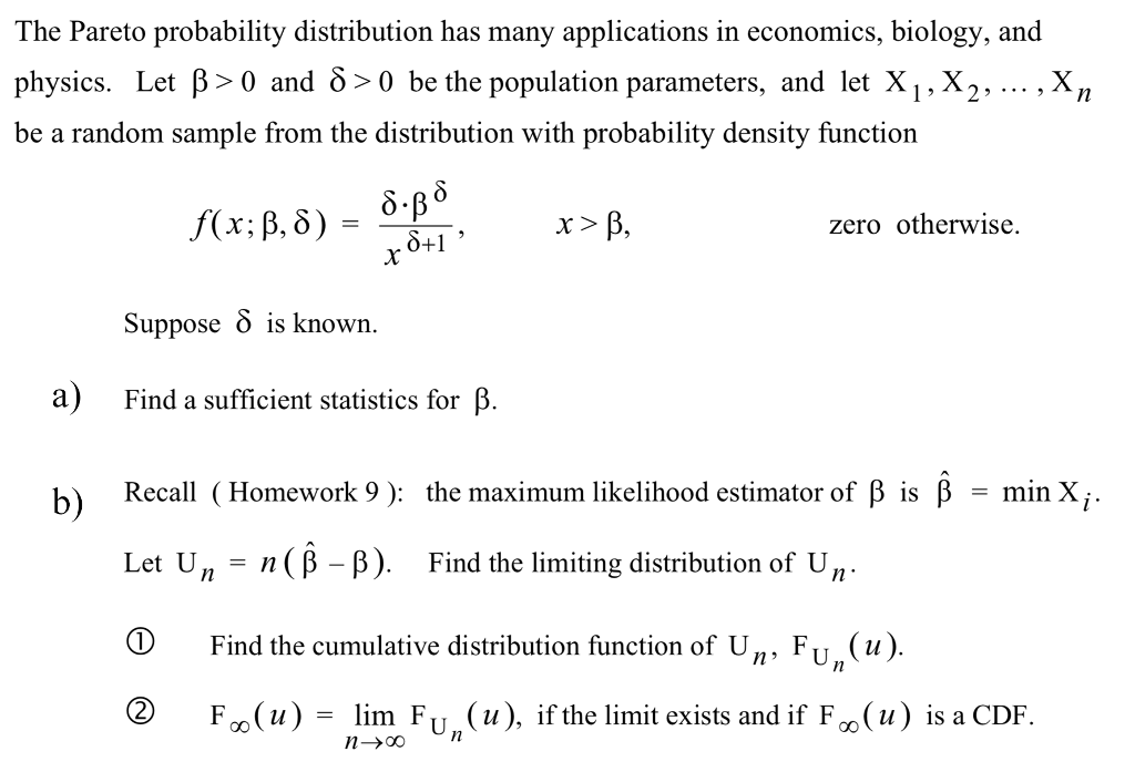 Solved The Pareto probability distribution has many | Chegg.com