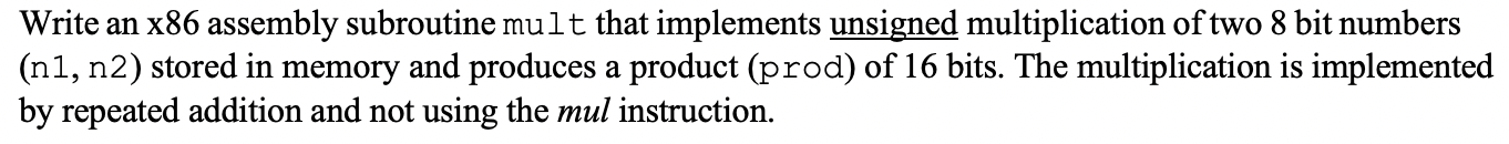 Solved Write An X86 Assembly Subroutine Mult That Implements 6349
