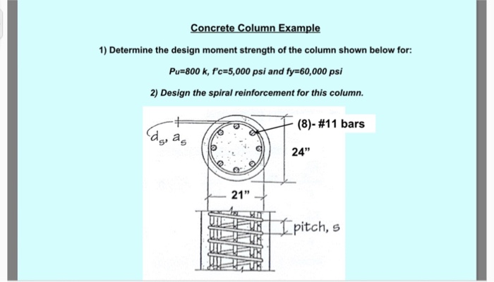 Solved Concrete Column Example 1) Determine the design | Chegg.com