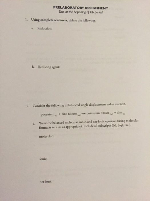 Solved PRELABORATORY ASSIGNMENT Due at the beginning of lab | Chegg.com