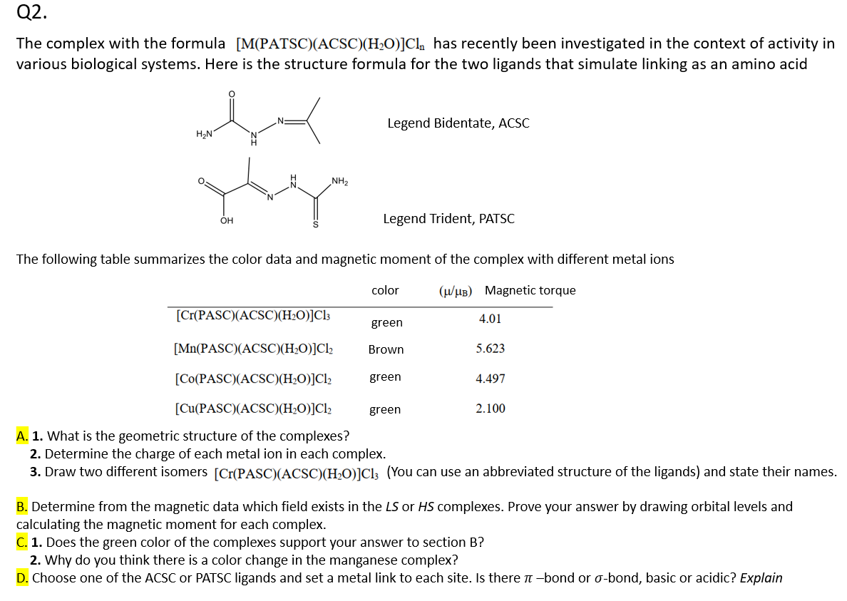Solved Q2. The complex with the formula | Chegg.com