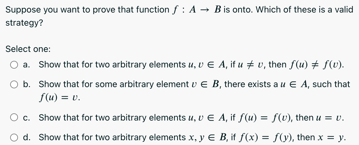Solved Suppose you want to prove that function f : A + B is | Chegg.com