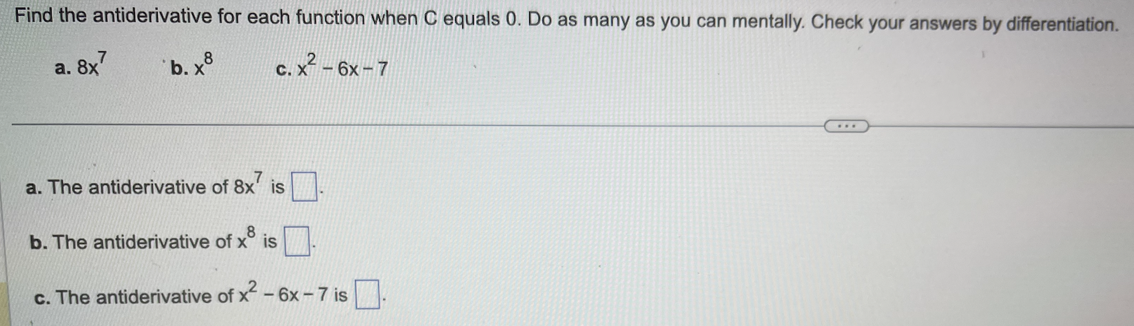 Solved Find the antiderivative for each function when C | Chegg.com