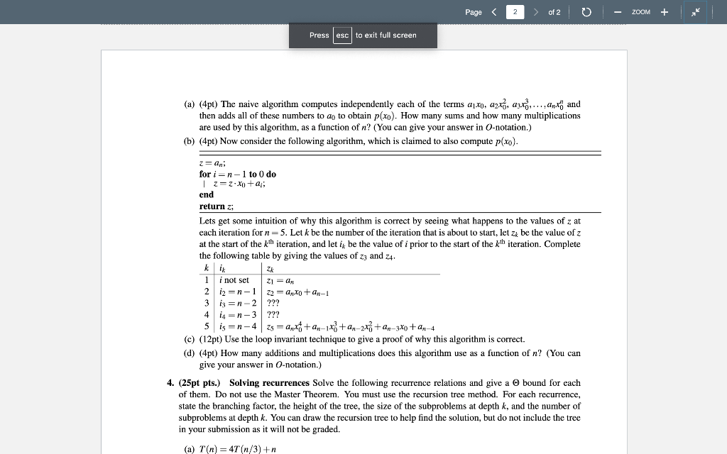 Solved 3. (24 pts.) Evaluating Polynomials Consider a | Chegg.com