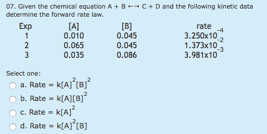 Solved rate -4 07. Given the chemical equation A + B ++ C + | Chegg.com
