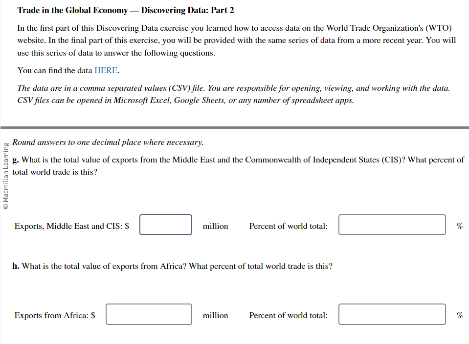 Solved Trade in the Global Economy — ﻿Discovering Data: Part | Chegg.com