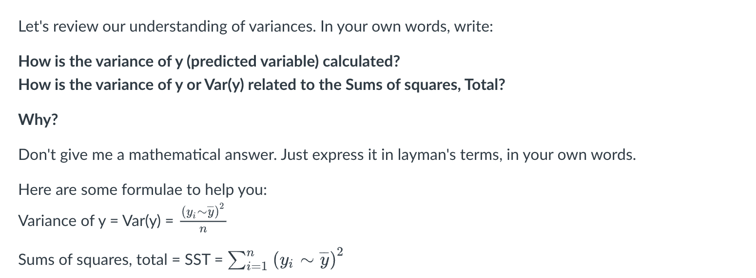 Solved Let's review our understanding of variances. In your | Chegg.com