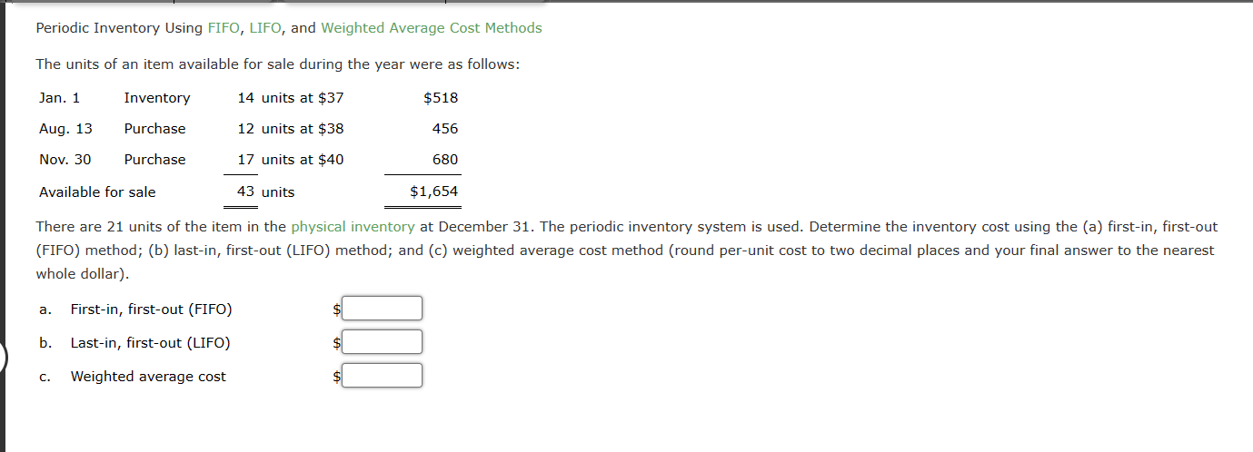 Solved Periodic Inventory Using FIFO, LIFO, and Weighted | Chegg.com
