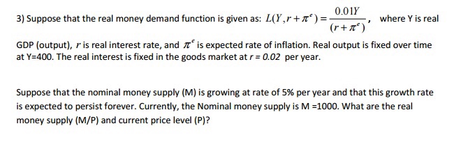 Solved 3) Suppose that the real money demand function is | Chegg.com